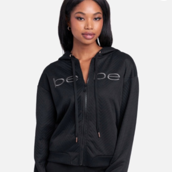 bebe | Jackets & Coats | Bebe Sport Logo Quilted Hooded Jacket Black ...